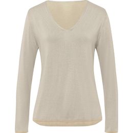 Heine Damen Feinstrickpullover, Natur, Gr. 50, V-Ausschnitt Pullover, Material: Baumwolle
