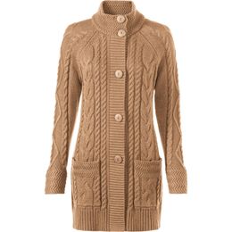 WITT Damen Longstrickjacke mit Einstrickmuster, camel, Gr&ouml;&szlig;e 36