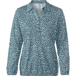 WITT Damen Langarmshirt mit Gummib&uuml;ndchen, bedruckt, petrol-wei&szlig;-bedruckt, Gr&ouml;&szlig;e 50