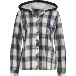 WITT Damen Flanellbluse mit Kapuze, wei&szlig;-dunkelblau-kariert, Gr&ouml;&szlig;e 50