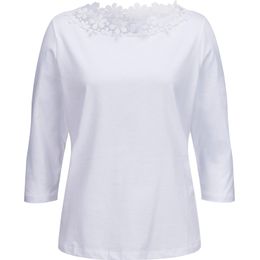 WITT Damen 3/4-Arm-Shirt mit transparenter Bl&uuml;ten-Spitze, wei&szlig;, Gr&ouml;&szlig;e 44