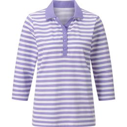 WITT Damen Poloshirt mit kurzer Knopfleiste, lavendel-wei&szlig;-geringelt, Gr&ouml;&szlig;e 48