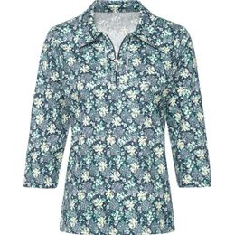 WITT Damen Poloshirt mit Glitzersteinchen, marine-zitrone-bedruckt, Gr&ouml;&szlig;e 48