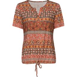 WITT Damen Print-Shirt mit weitenregulierbarem Saum, terra-rostrot-bedruckt, Gr&ouml;&szlig;e 38