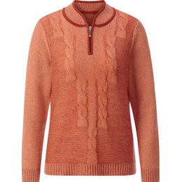 WITT Damen Boucl&eacute;-Pullover mit Zopfmuster, papaya-meliert, Gr&ouml;&szlig;e 48