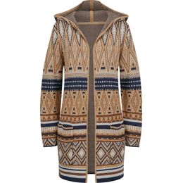 WITT Damen Longstrickjacke im Jacquard-Strickmuster, camel-marine-gemustert, Gr&ouml;&szlig;e 46