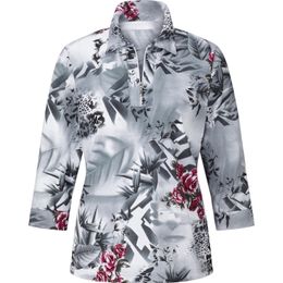 WITT Damen Poloshirt mit Tierfell und Blumen-Druck, fuchsia-gemustert, Gr&ouml;&szlig;e 54