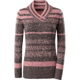 WITT Damen V-Ausschnitt-Pullover aus Melangegarn, lachs-anthrazit-geringelt, Gr&ouml;&szlig;e 42