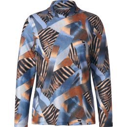 WITT Damen Stehkragenshirt im Grafik-Dessin, cognac-bleu-bedruckt, Gr&ouml;&szlig;e 54