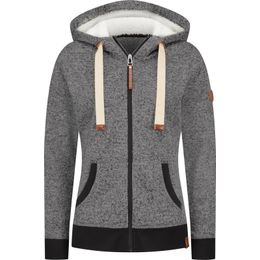 WITT Damen Fleecejacke mit Kontrast-Details, steingrau-schwarz-meliert, Gr&ouml;&szlig;e 40