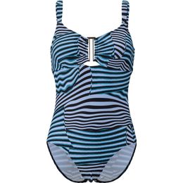 feel good Damen Badeanzug mit Zierspange, t&uuml;rkis-schwarz-bedruckt, Gr&ouml;&szlig;e 44C