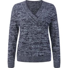 WITT Damen V-Ausschnitt-Pullover in Melange-Optik, eisblau-marine-meliert, Gr&ouml;&szlig;e 54