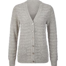 WITT Damen Strickjacke mit Ajourmuster vorne, hellgrau-meliert, Gr&ouml;&szlig;e 46