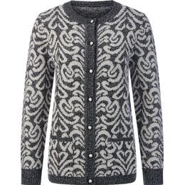 WITT Damen Strickjacke in Boucl&eacute;-Qualit&auml;t, schwarz-hellgrau-gemustert, Gr&ouml;&szlig;e 48