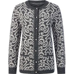 WITT Damen Strickjacke in Boucl&eacute;-Qualit&auml;t, schwarz-hellgrau-gemustert, Gr&ouml;&szlig;e 40