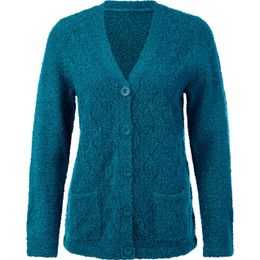 WITT Damen Strickjacke in Boucl&eacute;-Optik, aquapetrol-meliert, Gr&ouml;&szlig;e 52