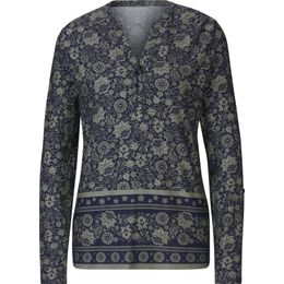 Heine Witt Damen Print-Shirt mit Knopfleiste, khaki-marine-bedruckt, Gr&ouml;&szlig;e 38