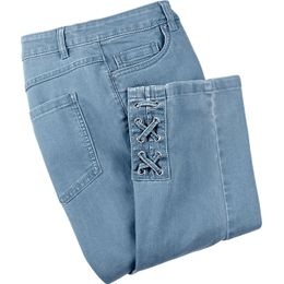WITT Damen 3/4-Jeans mit B&auml;ndchen-Verzierung, blue-bleached, Gr&ouml;&szlig;e 40
