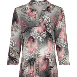 WITT Damen Poloshirt in elastischer Viskose-Qualit&auml;t, flamingo-steingrau-bedruckt, Gr&ouml;&szlig;e 40