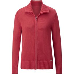 WITT Damen Strickjacke mit 2-Wege-Rei&szlig;verschluss, korallenrot, Gr&ouml;&szlig;e 52
