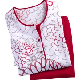 Ascafa Damen Schlafanzug mit 3/4-&Auml;rmeln, rot-bedruckt, Gr&ouml;&szlig;e 52/54