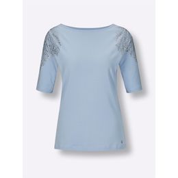 CREATION L PREMIUM Witt Damen Kurzarmshirt im geschmeidigen Materialmix, hellblau, Gr&ouml;&szlig;e 40