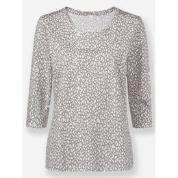 WITT Damen 3/4-Arm-Shirt mit Minimal-Druck, wei&szlig;-grau-bedruckt, Gr&ouml;&szlig;e 42