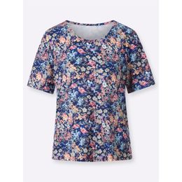 WITT Damen Print-Shirt mit Blumen-Motiven, dunkelblau-fuchsia-bedruckt, Gr&ouml;&szlig;e 38