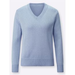 WITT Damen V-Ausschnitt-Pullover mit Baumwolle, eisblau, Gr&ouml;&szlig;e 38