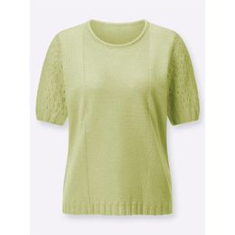 WITT Damen Boucl&eacute;-Pullover mit Ajourmuster-&Auml;rmeln, lindgr&uuml;n, Gr&ouml;&szlig;e 54