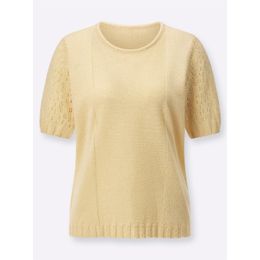 WITT Damen Boucl&eacute;-Pullover mit Ajourmuster-&Auml;rmeln, vanille, Gr&ouml;&szlig;e 52