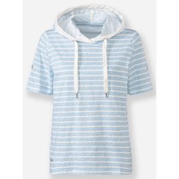 sheego Gro&szlig;e Gr&ouml;&szlig;en Kapuzenshirt aus reiner Baumwolle, eisblau-ecru-geringelt, Gr&ouml;&szlig;e 48 - Damen