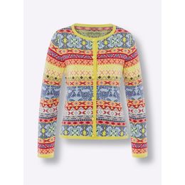 Heine Witt Damen Jacquardstrickjacke im bunten Farbmix, limone-eisblau-gemustert, Gr&ouml;&szlig;e 50
