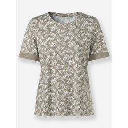 WITT Damen Print-Shirt mit Aufschlag, uni, schlamm-bedruckt, Gr&ouml;&szlig;e 44