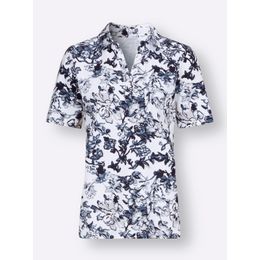 WITT Damen Poloshirt im Bl&uuml;ten-Dessin, wei&szlig;-marine-bedruckt, Gr&ouml;&szlig;e 44
