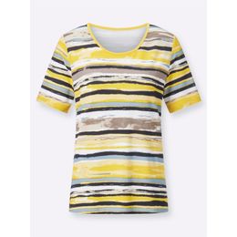 WITT Damen Print-Shirt im Ringel-Look, sonnengelb-taupe-bedruckt, Gr&ouml;&szlig;e 40