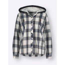 WITT Damen Flanellbluse mit Kapuze, wei&szlig;-dunkelblau-kariert, Gr&ouml;&szlig;e 42