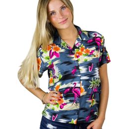King Kameha Blouse 'Flamingos' female Black size 4XL