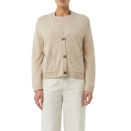 Strickjacke comma, Damen, Gr. 38, beige, Strick, Obermaterial: 50% Wolle, 30% Polyamid, 20% Modal, unifarben, h&uuml;ftbedeckend, tiefer V-Ausschnitt, Flachstrickb&uuml;ndchen, Strickjacken Strickjacke