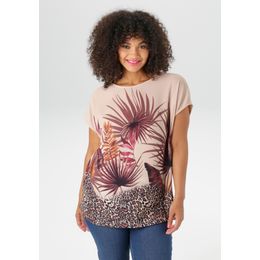 Blusentop ANISTON PLUS, Damen, Gr. 52, rot (beige, braun, bordeaux, schwarz), Cr&ecirc;pe, Obermaterial: 95% Polyester, 5% Elasthan. R&uuml;ckenteil: 95% Viskose, 5% Elasthan, animal-print, gemustert, figurumspielend Po-bedeckend, Rundhals, Blusen Blusentop, im Materialmix