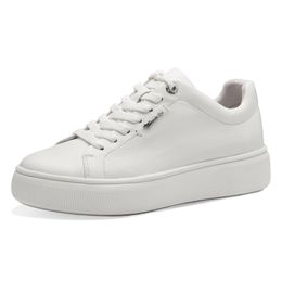 Plateausneaker Tamaris, Damen, Gr. 41, weiß, Leder, Schuhe, Freizeitschuh, Halbschuh, Schnürschh mit Wechselfußbett