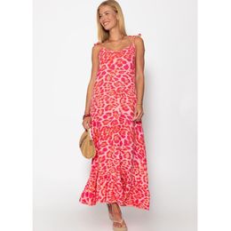 SASSYCLASSY Musselin Maxi Kleid mit Leo-Print in Pink | Gr.: M