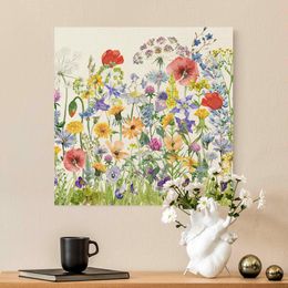 Bilderwelten Leinwandbild Aquarellierte Blumenwiese - Wandbild bis XXL Print Aquarell Blumen Floral Illustration Wohnzimmer Schlafzimmer Bunt