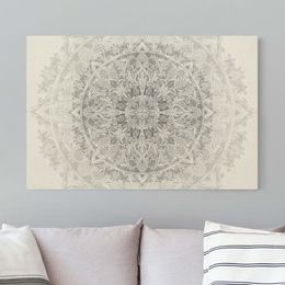 Bilderwelten Leinwandbild Mandala Aquarell Ornament Muster Schwarz-Weiß - Wandbild bis XXL Print Aquarell Kunstdruck Muster Spirituell Bad Badezimmer Küche