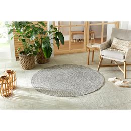 Hanse Home Teppich &raquo;Trenzado&laquo; rund 10 mm H&ouml;he In- & Outdoor, Handmade-Look, Gewebt, Wetterfest, Balkon, Wohnzimmer grau/wei&szlig; Oberfl&auml;che: 100%...