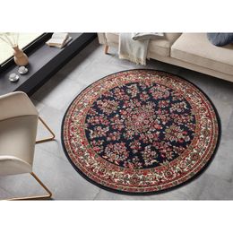 Hanse Home Teppich &raquo;Halton&laquo; rund 8 mm H&ouml;he Kurzflor, Orient Optik, mit Bord&uuml;re, robust, pflegeleicht, gekettelt navy Obermaterial: 100%...