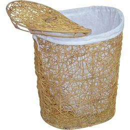 my home W&auml;schekorb Rattan-Geflecht, mit Stoffeinsatz und Deckel, H&ouml;he 62 cm natur