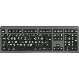 LogicKeyboard Tastatur &raquo;XL-Print Astra 2 White on Black DE (MAC)&laquo; (Multimedia-Tasten USB-Hub Ziffernblock) grau Hintergrundbeleuchtung