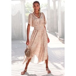 Lascana Maxikleid mit Animalprint, luftiges Sommerkleid mit Schlitzen sand-beige bedruckt 38 - N-Gr N-Gr 38 Mit weiten Fledermausärmeln