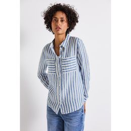 Street One Langarmbluse im Streifen-Design und als reinem Leinen serenity blue 40 40 Gestreifte Leinenhemdbluse von Street One